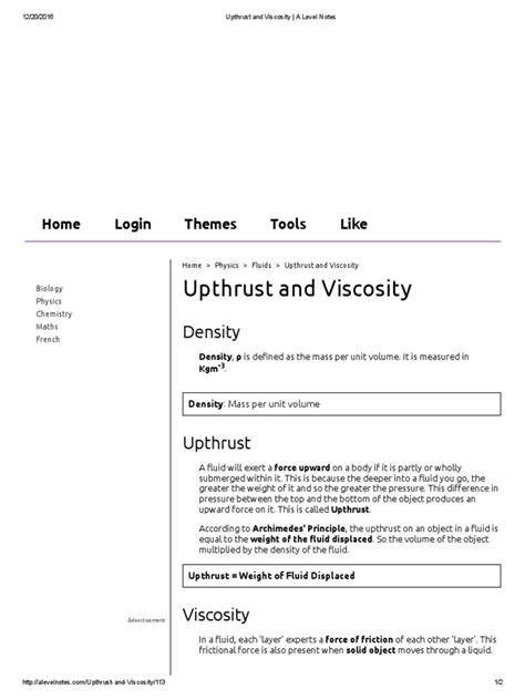 Upthrust And Viscosity Explained Pdf