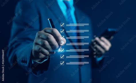 Business Performance Checklist Businessman Using Laptop Doing Online