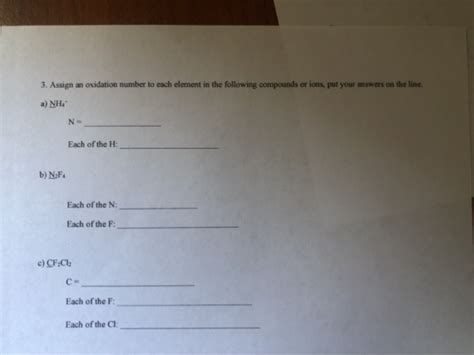3 assign an oxidation number to each element in the following