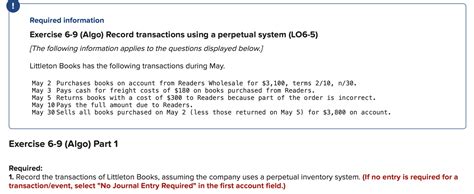 Solved Required Information Exercise 6 9 Algo Record
