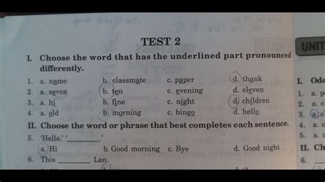tiếng anh 6 unit 1 greetings test 2 giải sách bttn mai lan hương