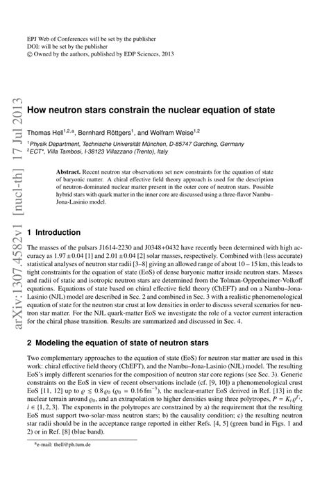 Pdf How Neutron Stars Constrain The Nuclear Equation Of State