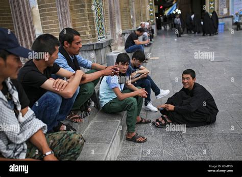 Tehran Iran 13th June 2016 Local Youth Sit In Front Of A Mosque In