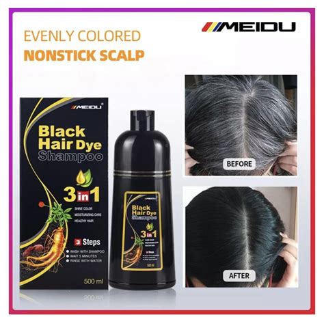MEIDU Hair Dye Color Shampoo (BLACK)+MEIDU Hair Mask+MEIDU Spray ...
