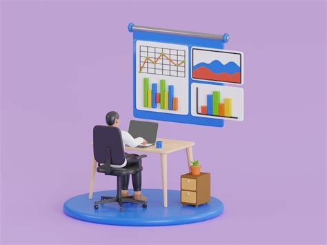 Premium Psd 3d Analyst Working On Business Analytics Dashboard With Kpi Charts And Metrics To