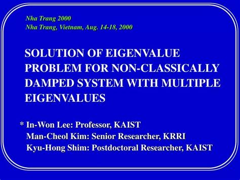 Ppt Solution Of Eigenvalue Problem For Non Classically Damped System
