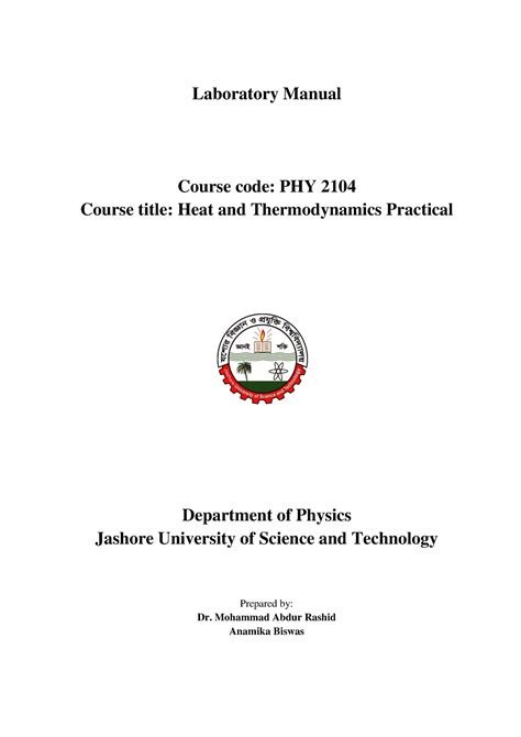 Heat Phy2104 Lab Manual 2020 Laboratory Manual Course Code Phy 2104