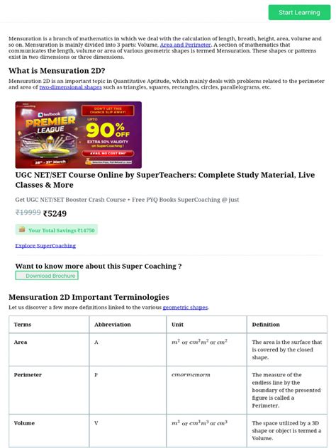 Mensuration 2d Shapes Formulas Properties With Examples Pdf