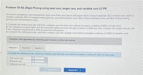 solved problem 10 4a algo pricing using total cost target