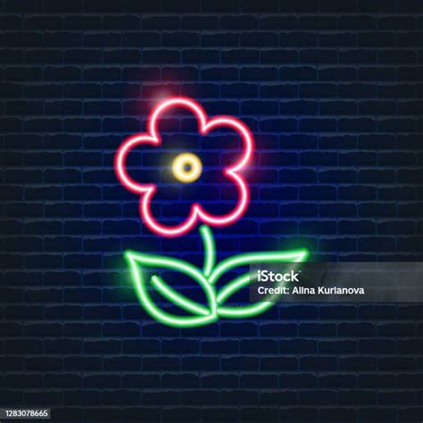 생태 네온 아이콘 꽃 벡터 트렌디 한 색상 기호 친환경 플랫 사인 디자인에 빛나는 일러스트 기호 꽃 식물에 대한 스톡 벡터 아트