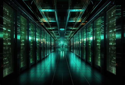 Futuristic Data Center With Illuminated Servers High Tech Networking