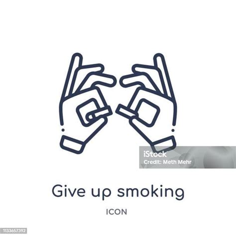 직선은 제스처 개요 컬렉션에서 흡연 아이콘을 포기 얇은 라인은 흰색 배경에 고립 된 흡연 아이콘을 제공 합니다 흡연 유행 그림을 포기 날씬한에 대한 스톡 벡터 아트 및 기타