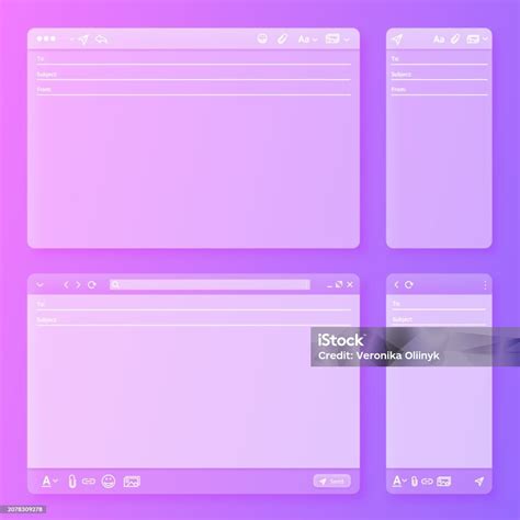 투명한 이메일 인터페이스 웹 메일 모바일 및 데스크톱 클라이언트 앱 레이아웃 새 메시지 양식 창 벡터 Ui 템플릿 세트 Brand Name Smart Phone에 대한 스톡