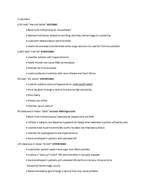Iv Solutions Hypotonic Hypertonic Isotonic Colloids Iv Solutions