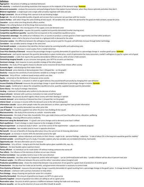 Economics Definitions And Notes