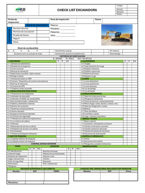 checklist excavadora | PDF
