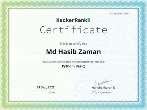 Im Happy To Share That Ive Obtained A New Certification Python Basic From Hackerrank Hasib
