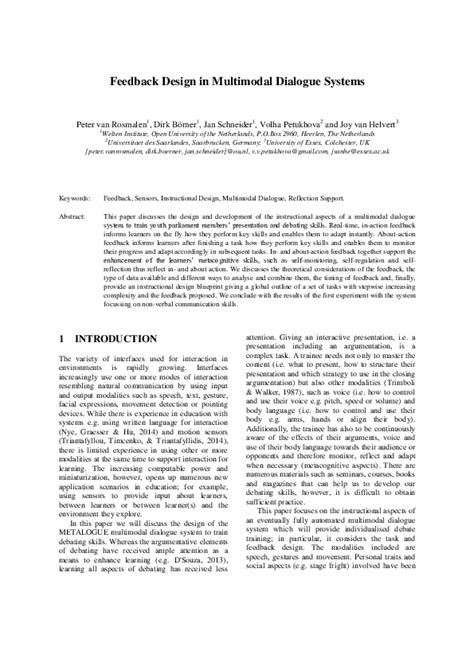Pdf Feedback Design In Multimodal Dialogue Systems