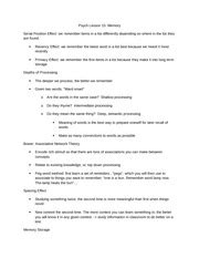 Introduction To Psychology Memory Notes Psych Lesson 15 Memory Serial Position Effect We