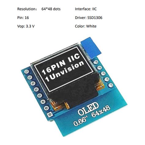 066 Inch Iic Oled Display 16 Pin With 64x48 Pixels Whiteblue Fonts
