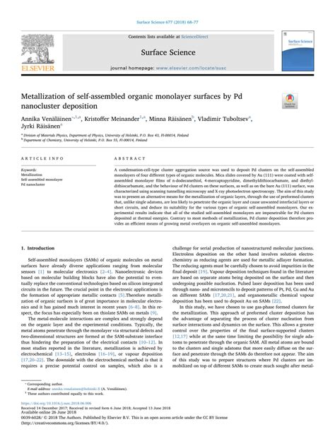 Pdf Metallization Of Self Assembled Organic Monolayer Surfaces By Pd