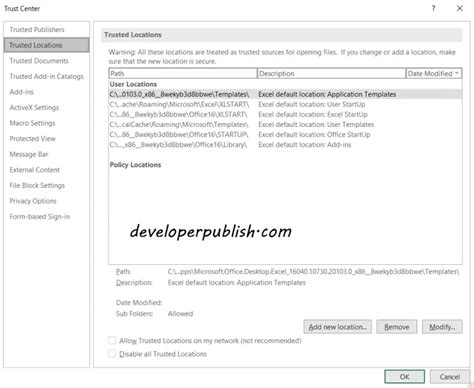 Macro Security Settings In Microsoft Excel Developer Publish