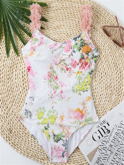 Girls Floral One Piece Swimsuit With Ruffle Shoulders On Luulla