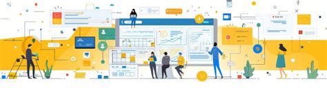 Illustration Of A Business Team Analyzing Data On A Large Screen Collaborating In A Digital
