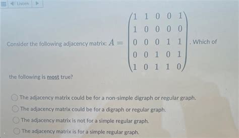 Solved Consider The Following Adjacency Matrix
