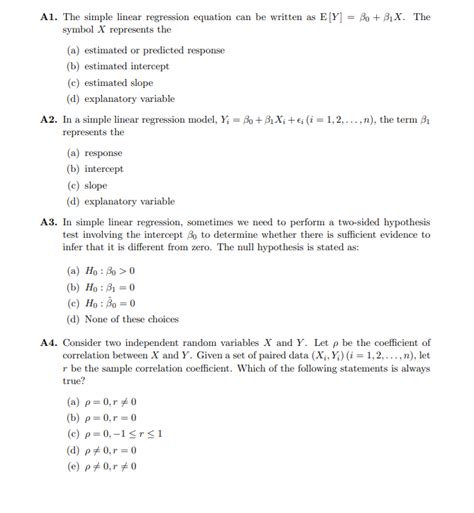 Solved A1. The simple linear regression equation can be | Chegg.com