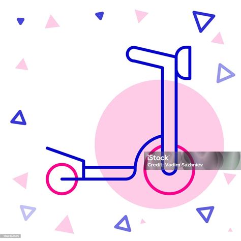 흰색 배경에 고립 된 어린이 아이콘라인 롤러 스쿠터 스쿠터를 걷어차거나 자전거의 균형을 맞추게 됩니다 다채로운 개요 개념 벡터