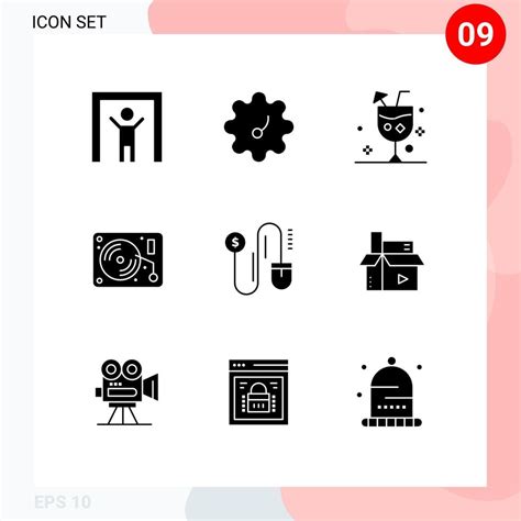 9 Thematic Vector Solid Glyphs And Editable Symbols Of Content Dollar Drink Mouse Arts Editable