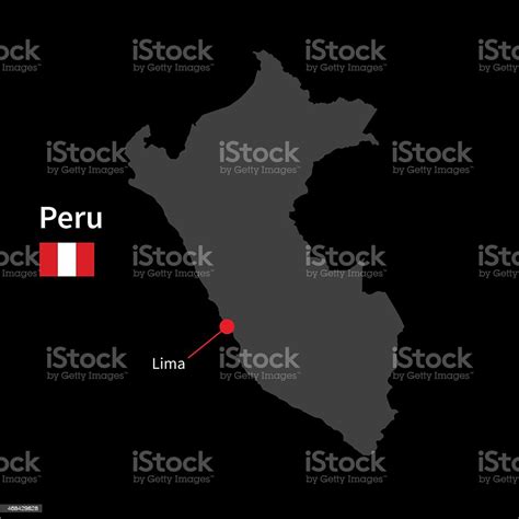 Detailed Map Of Peru And Capital City Lima With Flag Stock Illustration