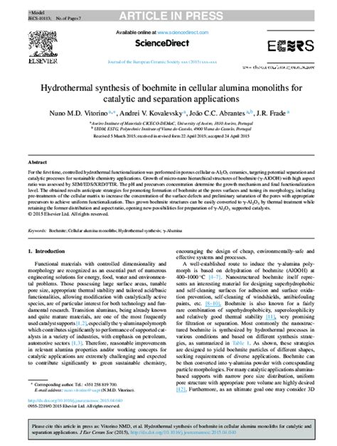 Pdf Hydrothermal Synthesis Of Boehmite In Alumina