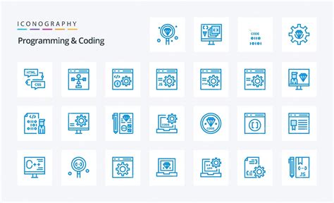 25 Programación Y Codificación Paquete De Iconos Azules Ilustración De