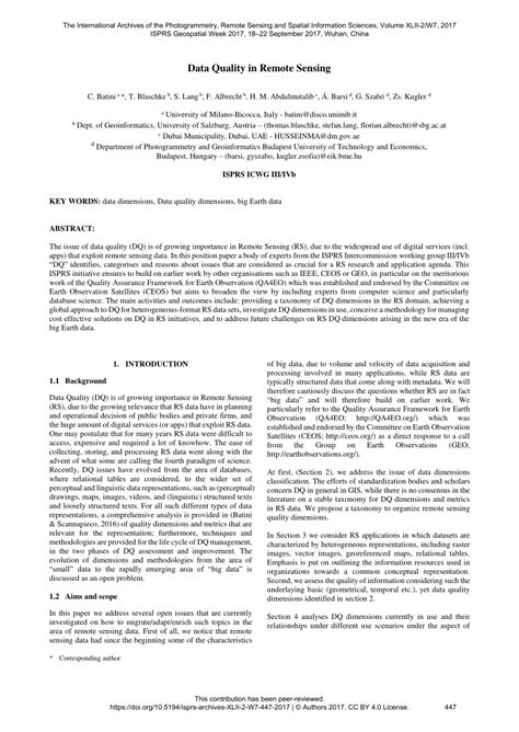 Pdf Data Quality In Remote Sensing
