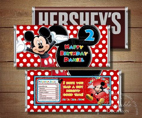 Any Age Printable Mickey Mouse Birthday Candy Bar Wrapper Red Blue