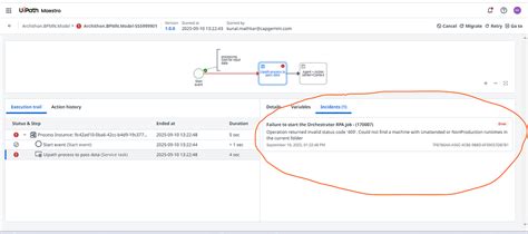 Getting Error While Running Bpmn Process Orchestrator Uipath