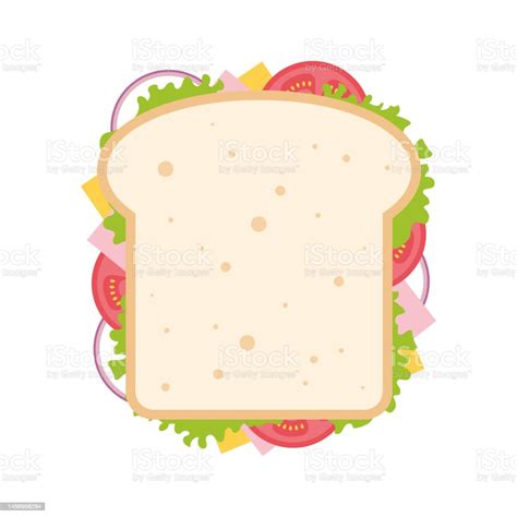 치즈 햄 토마토 붉은 양파 양상추를 곁들인 샌드위치의 벡터 삽화는 배너 카드 전단지 소셜 미디어 월페이퍼 등을 사용합니다 0명에