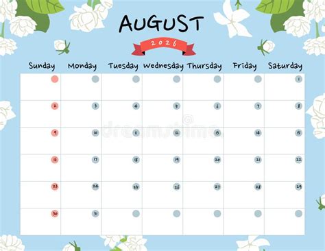 August 2026 Table Calendar Week Start On Sunday With Holiday Theme That