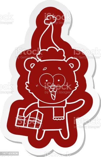 산타 모자를 쓰고 크리스마스 선물을 가진 웃는 테디 베어 곰에 대한 스톡 벡터 아트 및 기타 이미지 곰 귀여운 낙서