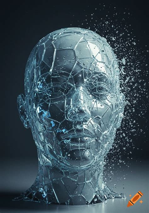 A Photorealistic Rendering Of A Shattered Human Head Made Of Polygonal