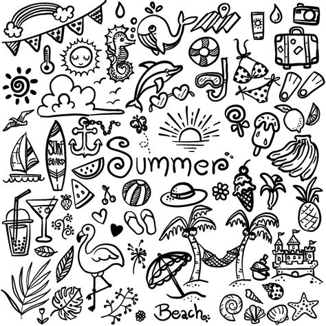 Hand Drawn Collection Of Cute Summer Icons In Minimal Style 44253292