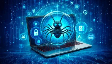 A Laptop With A Spider On The Screen And A Spider On The Screen