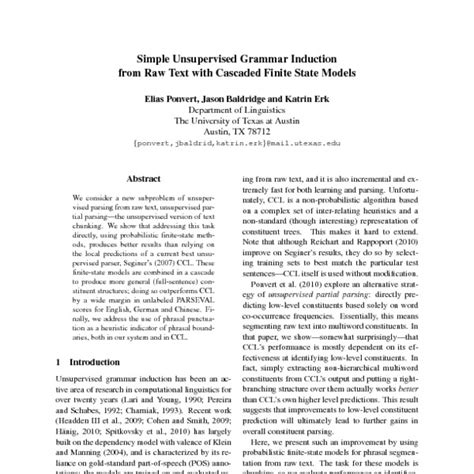 Simple Unsupervised Grammar Induction From Raw Text With Cascaded Finite State Models Acl