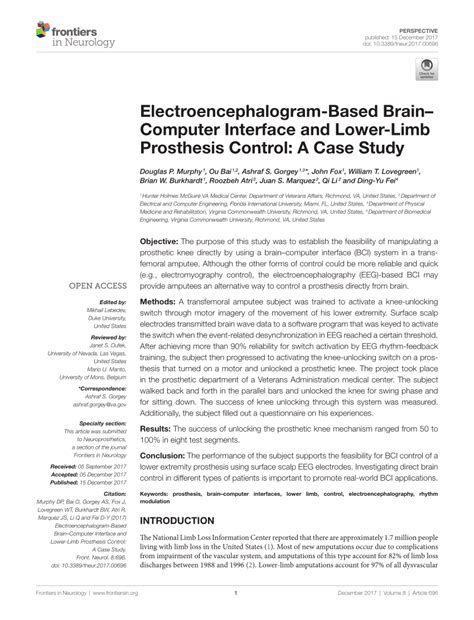 Pdf Electroencephalogram Based Braincomputer Interface And Lower Limb Prosthesis Control A