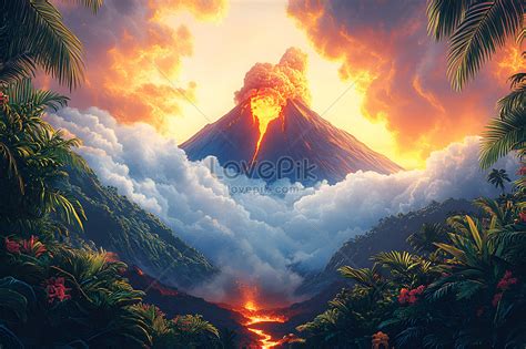 연기 구름으로 인한 화산 폭발 일러스트 무료 다운로드 Lovepik