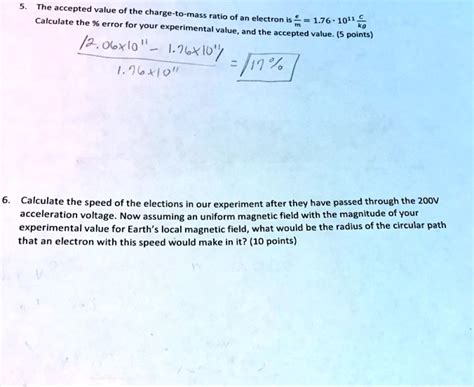 solved the accepted value ofthe charge mjss calculate the ratio of