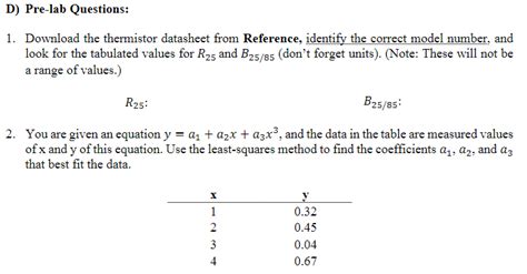 Solved D Pre Lab Questions Download The Thermistor Chegg Com