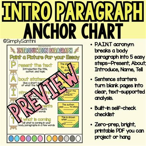 Tda Anchor Chart Introduction Paragraph Grades 3 5 By Simply Santini